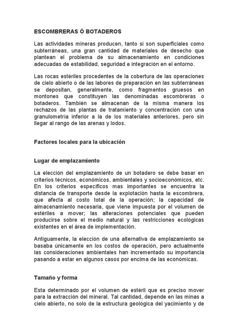 Escombreras Ó Botaderos | PDF | Minería de superficie | Minería