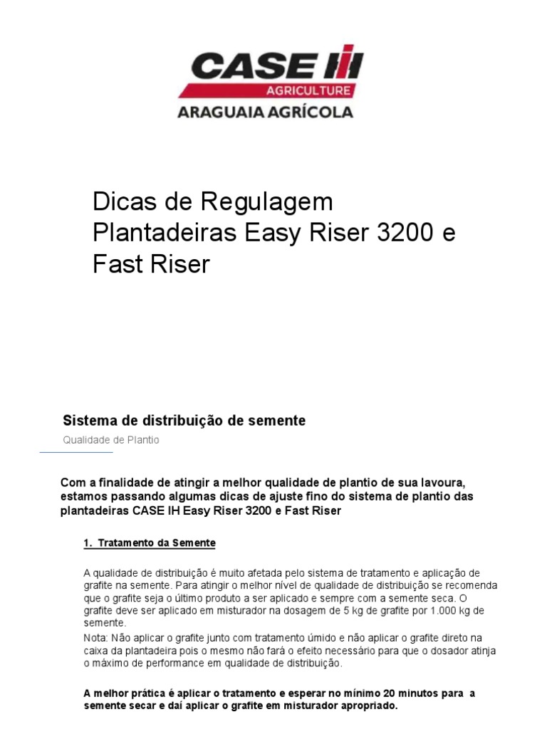 Dicas de Regulagem Plantadeiras CASE IH Easy Riser 3200 e Fast Riser ...