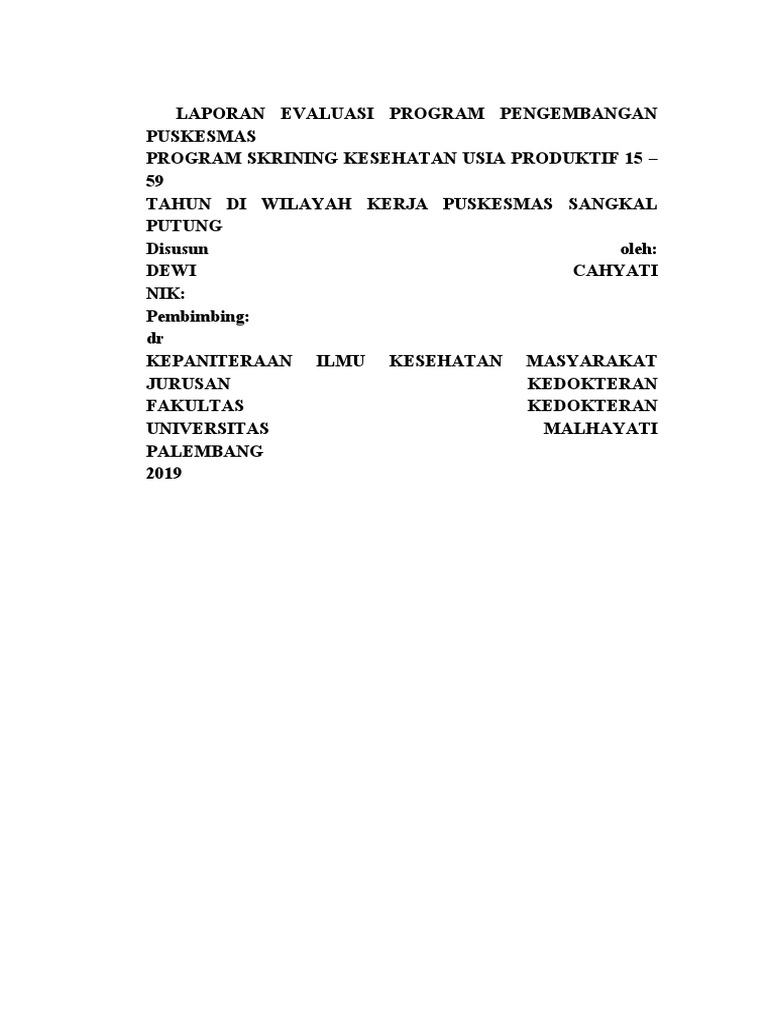 Laporan Evaluasi Program Pengembangan Puskesmas Dewi | PDF | Ilmu ...