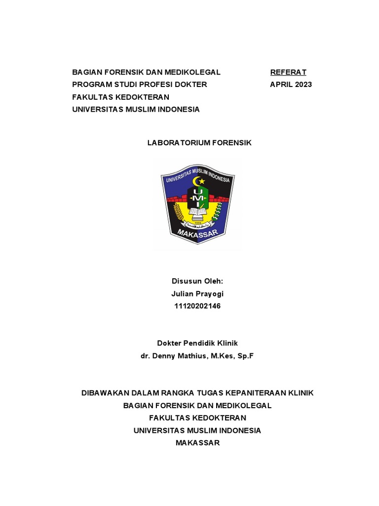 Referat Forensik LABORATORIUM FORENSIK | PDF | Ilmu Sosial