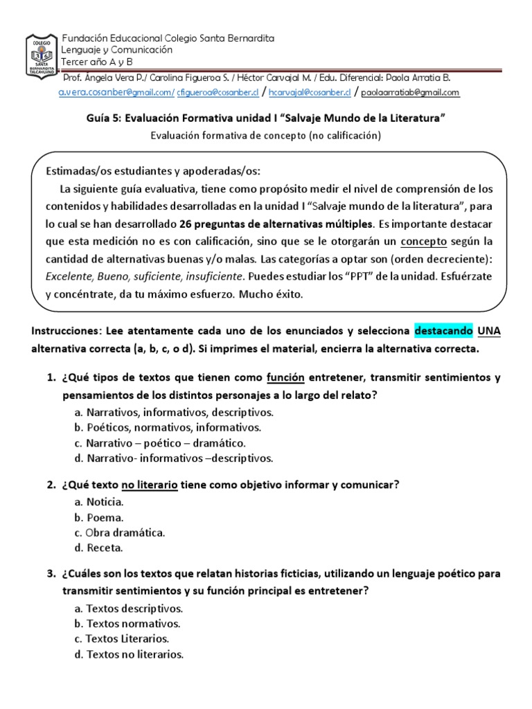 Evaluación Formativa Lenguaje 2 | PDF