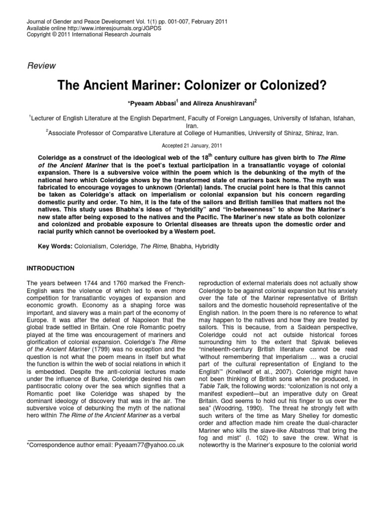 The Ancient Mariner Colonizer or Coloniz | PDF | Samuel Taylor ...