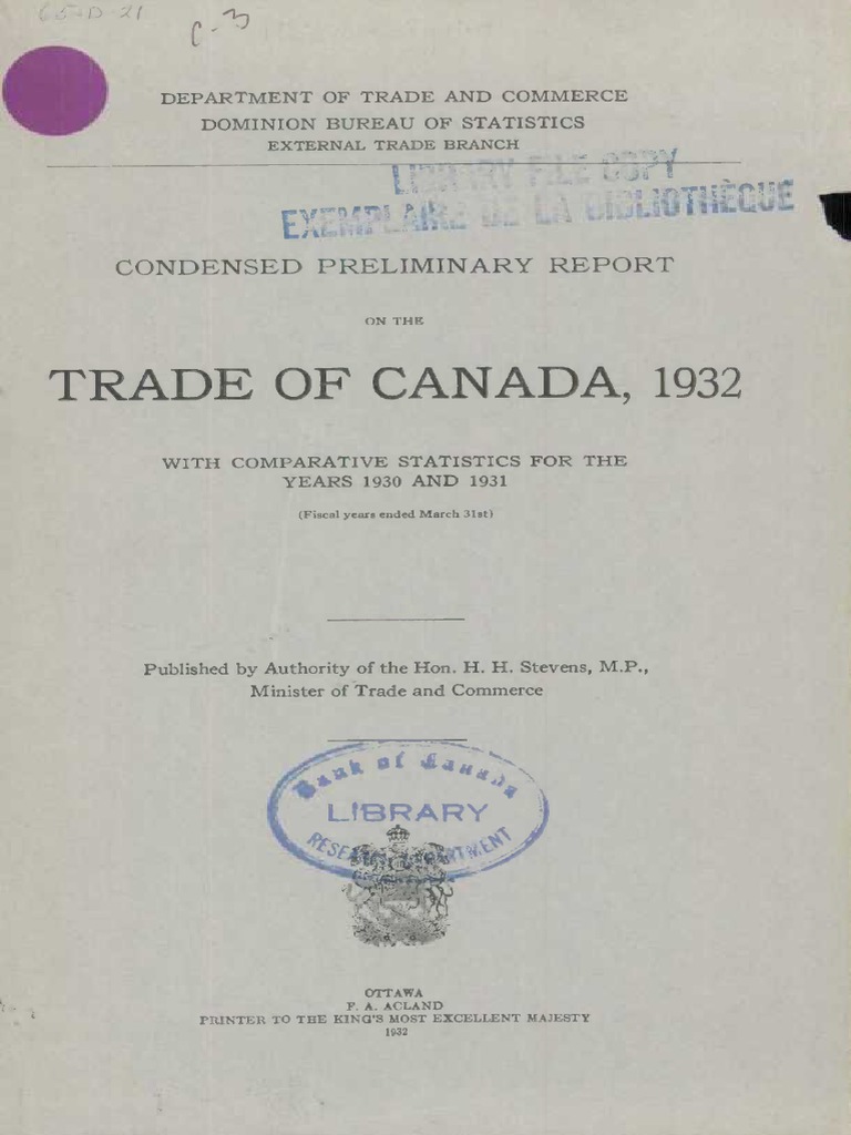 Trade of Canada, 1932: T" - ' ! - Condensed Preliminary Report | PDF | Precious Metals | Imports