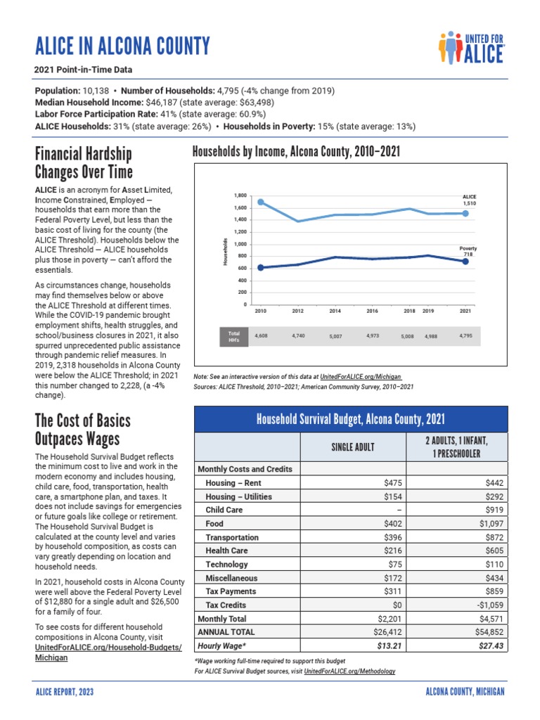 2023 ALICE Report County Snapshots MI Final | PDF | Cost Of Living ...