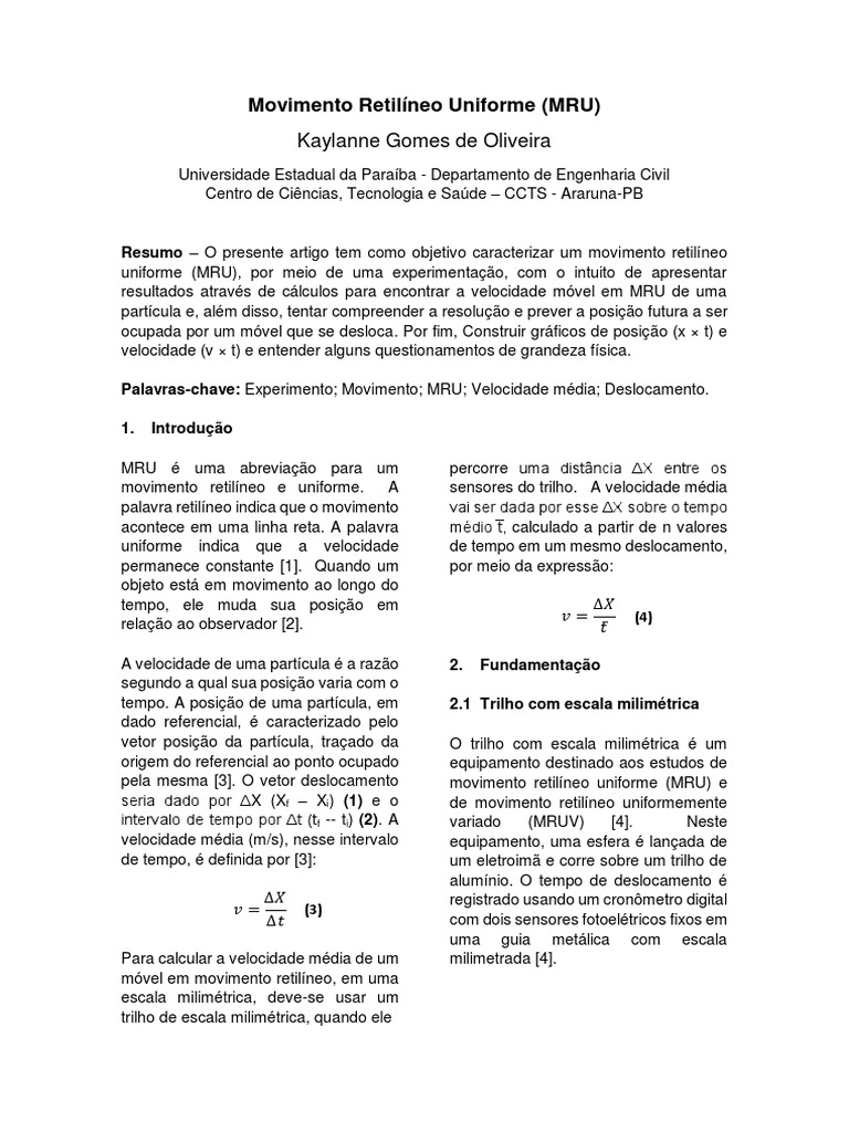 Artigo 2 - MRU | PDF | Velocidade | Tempo