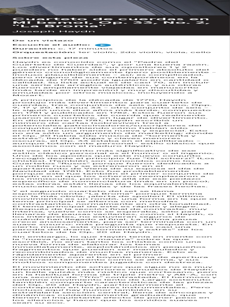 Cuarteto de Cuerdas en Mi Bemol, Op. 33, No. 2, La Broma (Joseph Haydn ...