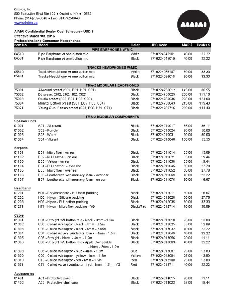 AIAIAI Price List March 9th 2016 USA | PDF | Fee | Credit Card