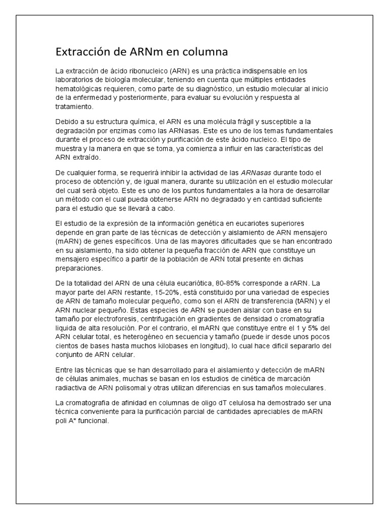 Extracción y Purificación de ARNm | PDF | Rna | Biología Molecular