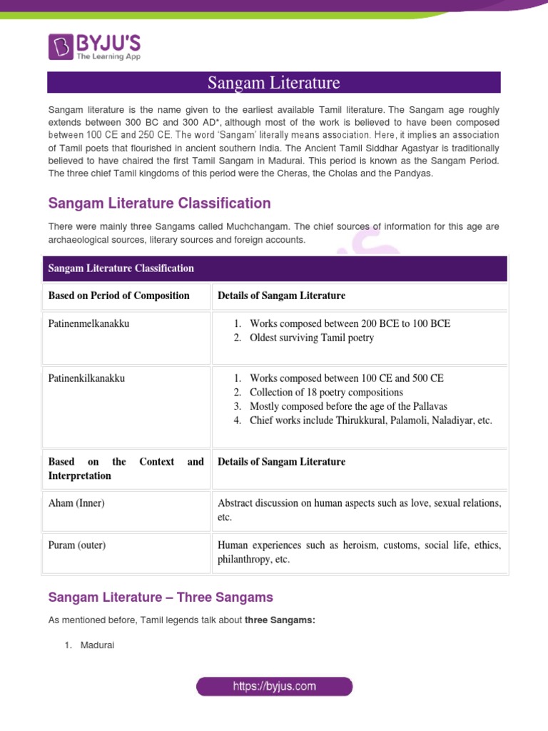 Sangam Literature Classification | PDF | Indian Religions | Languages Of India