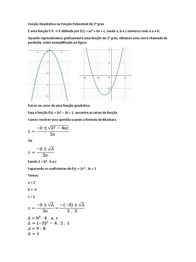 Raízes de Funções Quadráticas e Bhaskara | PDF