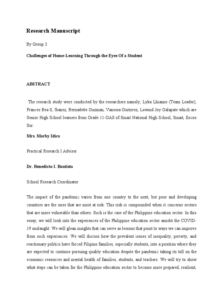 Research Manuscript: Challenges of Home-Learning Through The Eyes of A ...