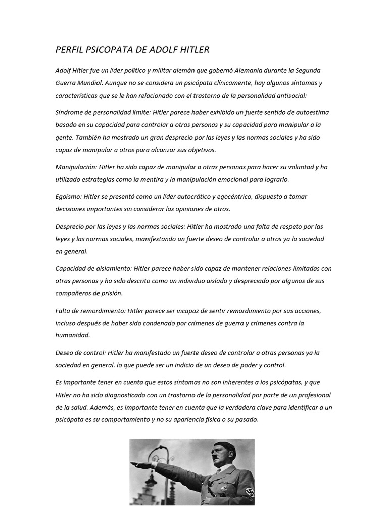 Perfil Psicopata de Adolf Hitler | PDF | Desorden de personalidad ...