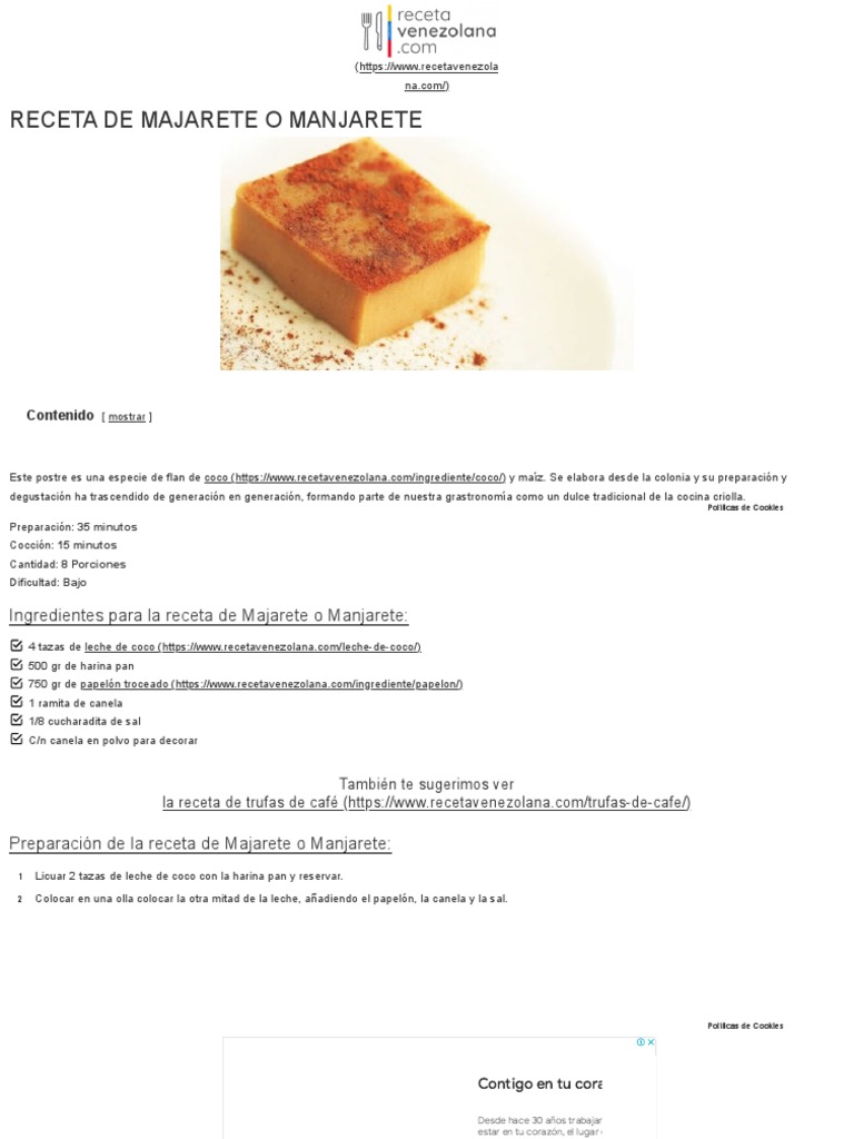 Majarete o Manjarete 【PASO a PASO】 » Receta Venezolana | PDF | Panes ...