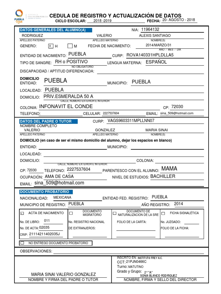 Registro de Datos del Alumno | PDF | Gobierno y personalidad | Comunicación escrita