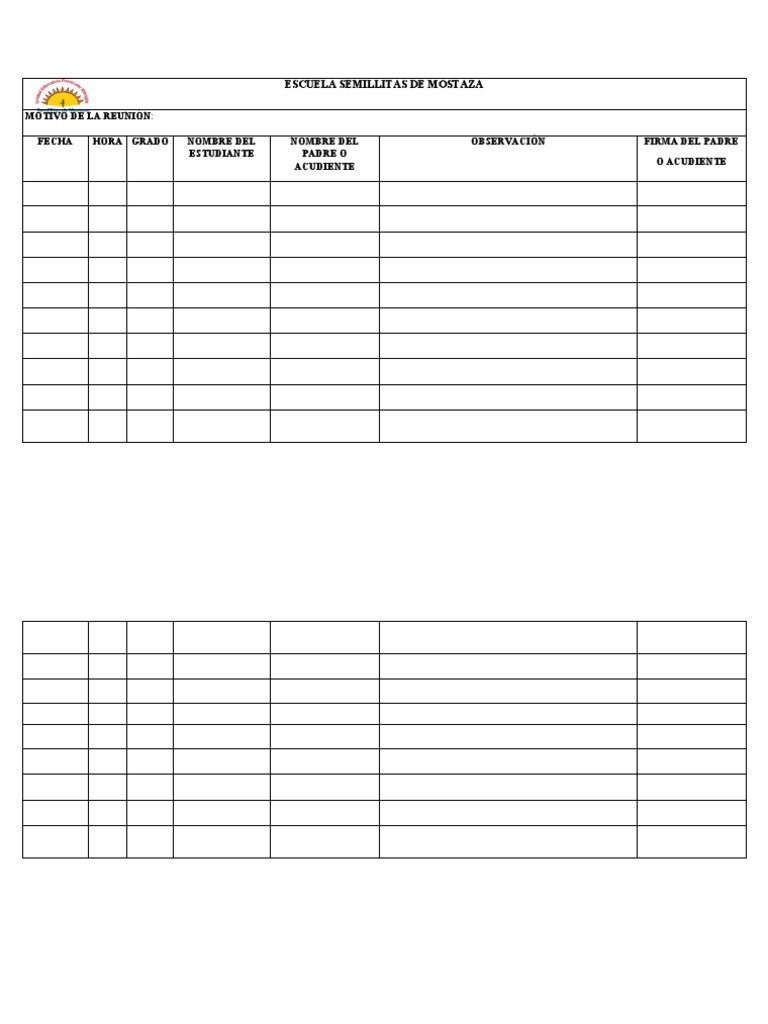 Registro de asistencia y observaciones de la reunión de padres de la ...