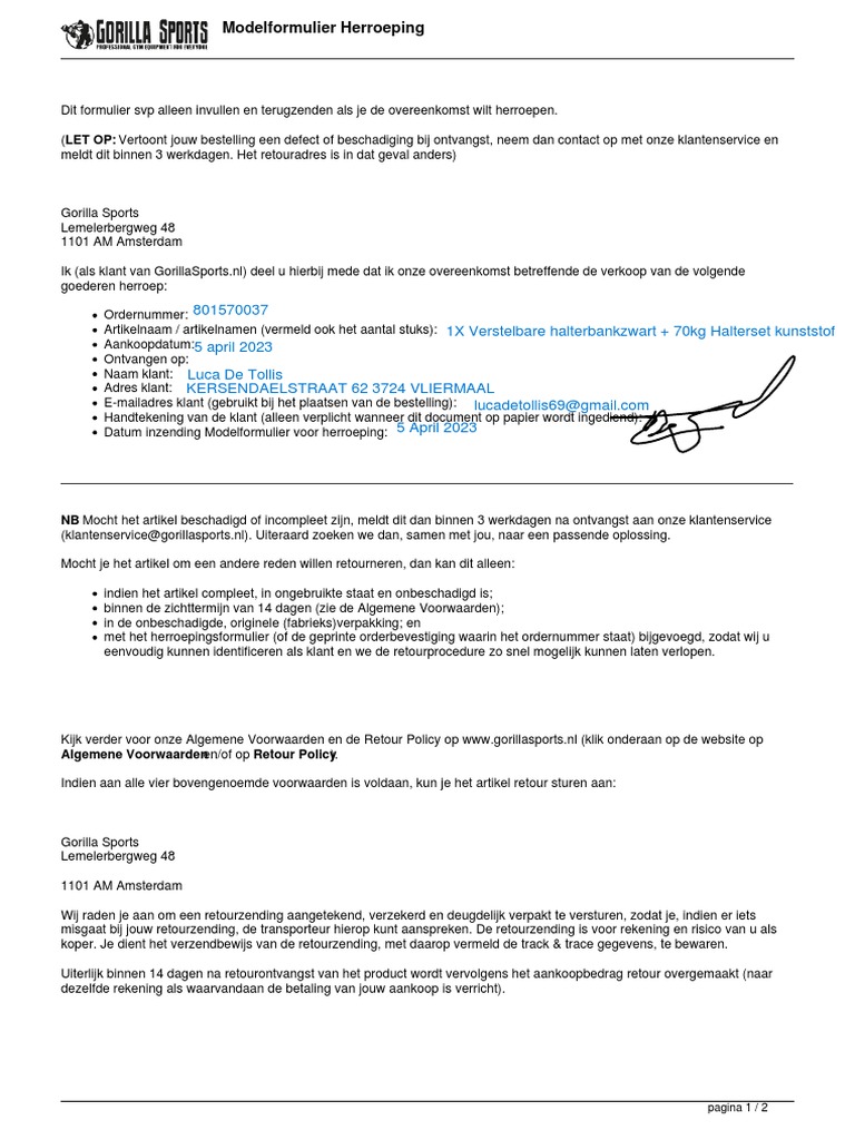 Modelformulier Herroeping | PDF
