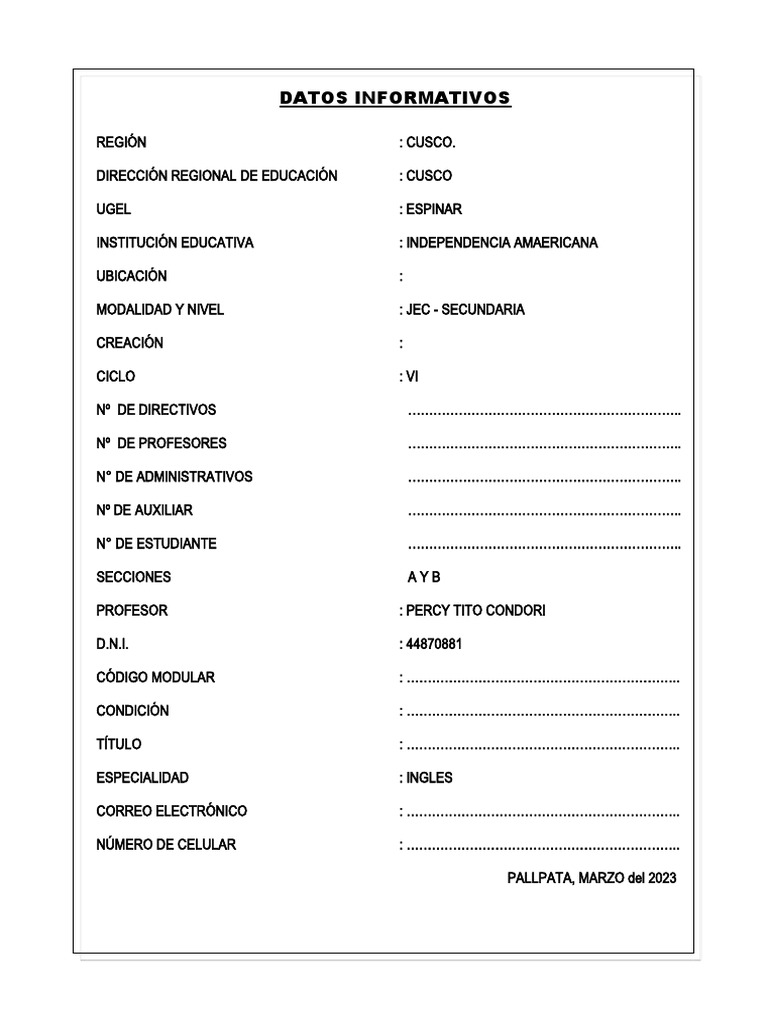 Portafolio Docente: Datos Informativos | PDF | Aprendizaje | Plan de ...
