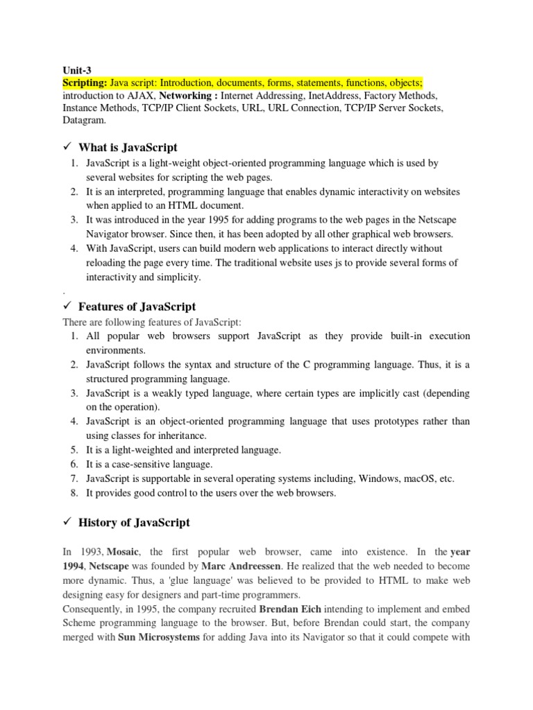 Wt Unit 31 Javascript Pdf Java Script World Wide Web 