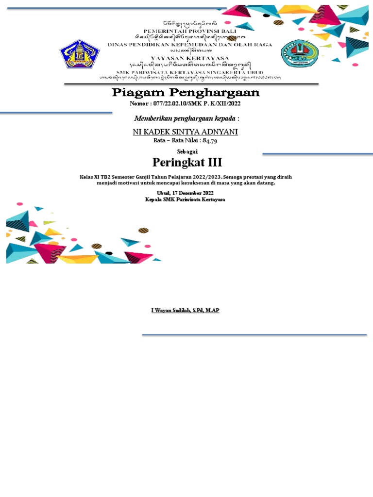 Penghargaan Peringkat III Kelas XI TB2 | PDF