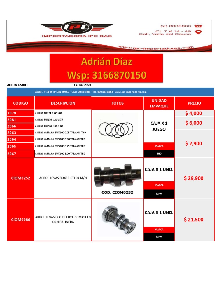 CATALOGO IPC - CIOM 17 ABRIL 2023-AFD - Co | PDF | Motores ...