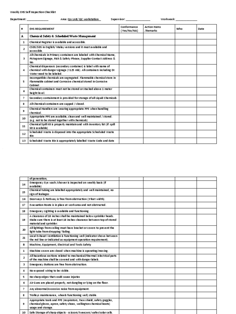 Example-Self Safety Inspection Checklist - QA | PDF | Fires ...