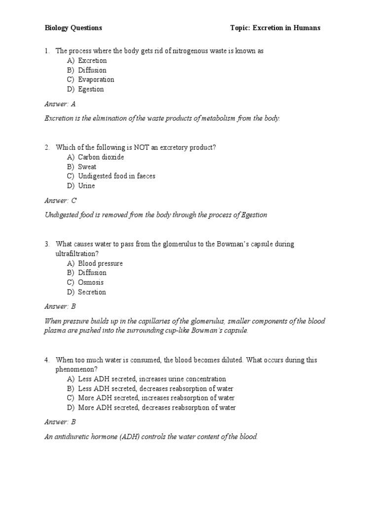 Excretion Question Answered | PDF | Kidney | Organ (Anatomy)