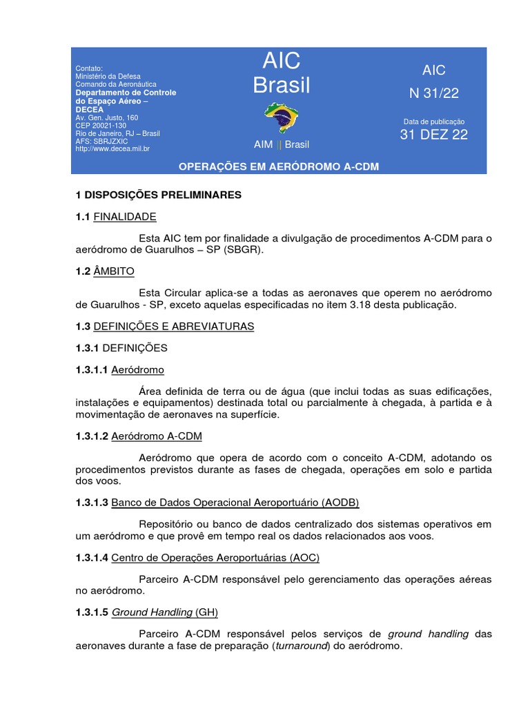 Procedimentos A-CDM em Aeródromo | PDF | Controle de tráfego aéreo | Aeroporto