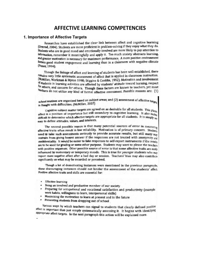 Affective Learning Competencies | Download Free PDF | Affect ...