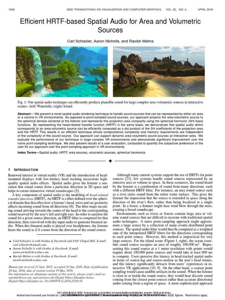 Efficient HRTF-based Spatial Audio For Area and Volumetric Sources ...