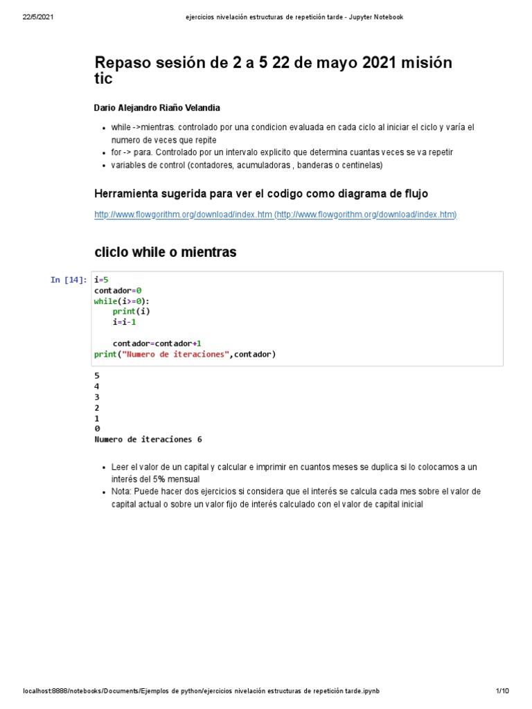 Ejercicios Nivelación Estructuras de Repetición Tarde - Jupyter ...