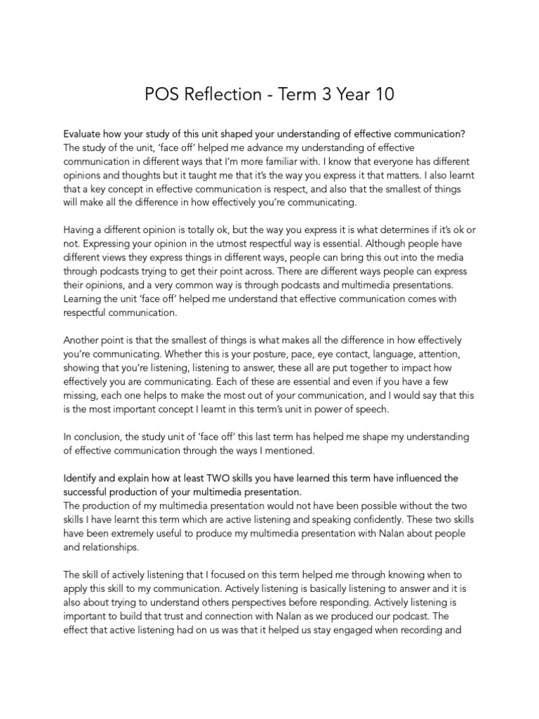 POS Reflection Assessment | PDF | Communication | Multimedia