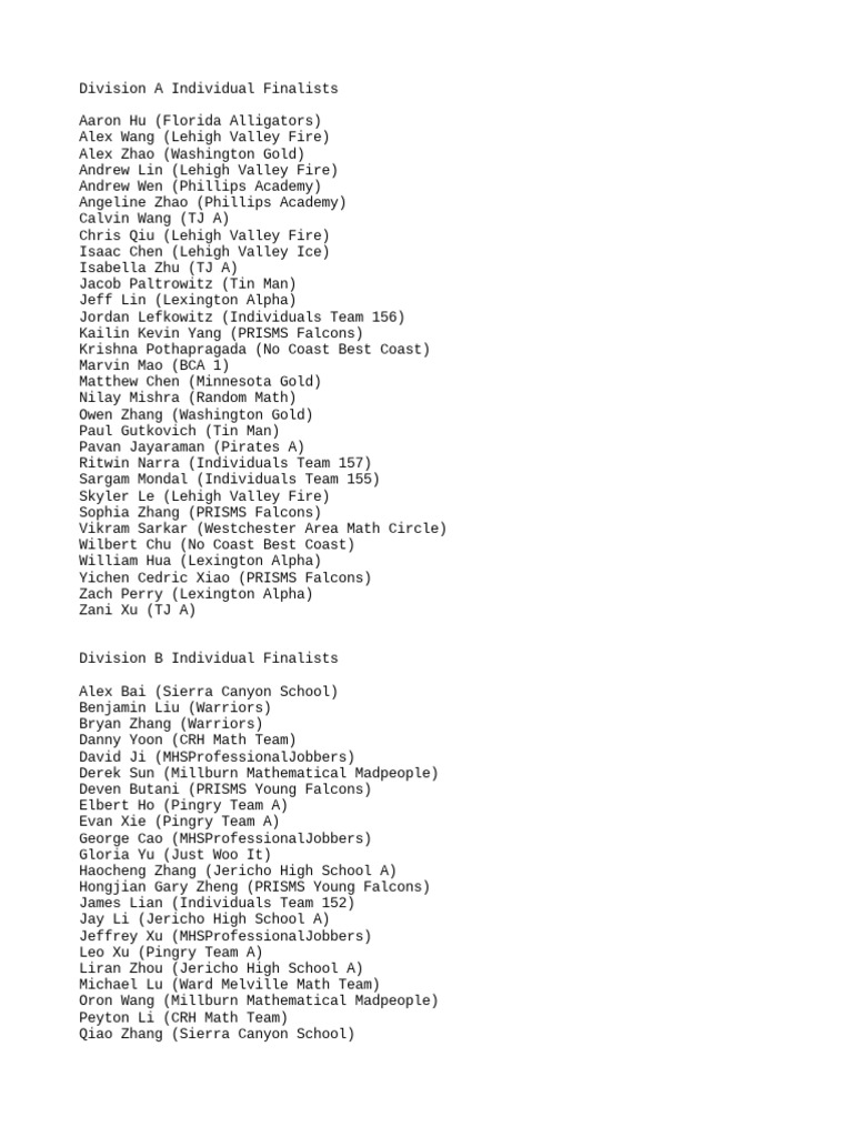 PUMaC 2022 Individual Finalists | PDF