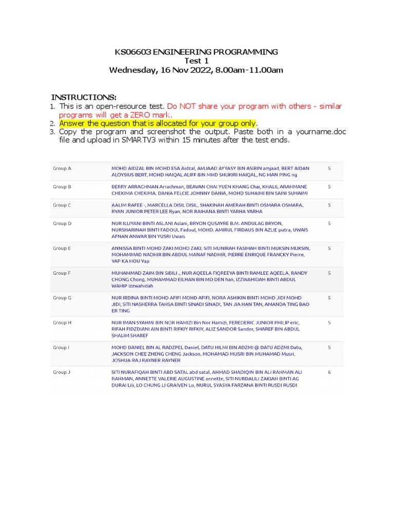 KS06603 ENGINEERING PROGRAMMING Test 1 | Download Free PDF | Economies