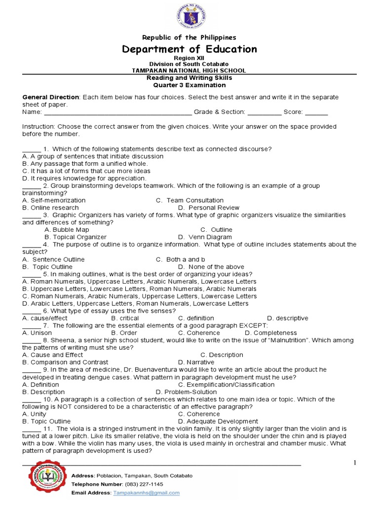 Examination-Template with-TOS 2 | PDF | Violin | Letter Case