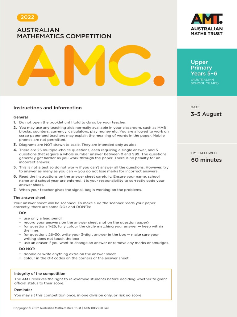 2022 AMC Paper UP OMR | PDF | Litre | Numbers