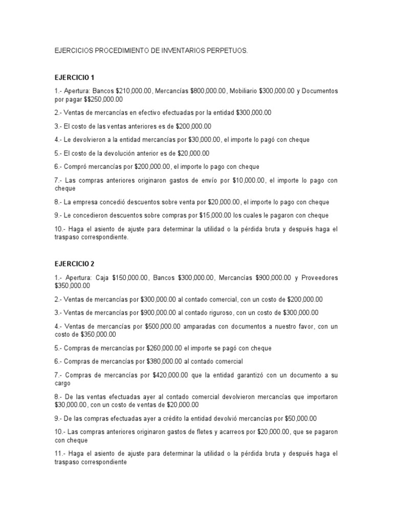 Ejercicios Procedimiento de Inventarios Perpetuos | PDF