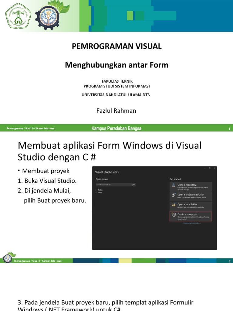 Pemrograman Visual Menghubungkan Antar Form: Fazlul Rahman | PDF