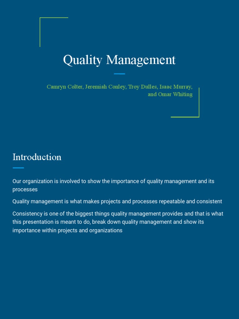Quality Management Presentation | PDF | Reliability Engineering | Quality Management