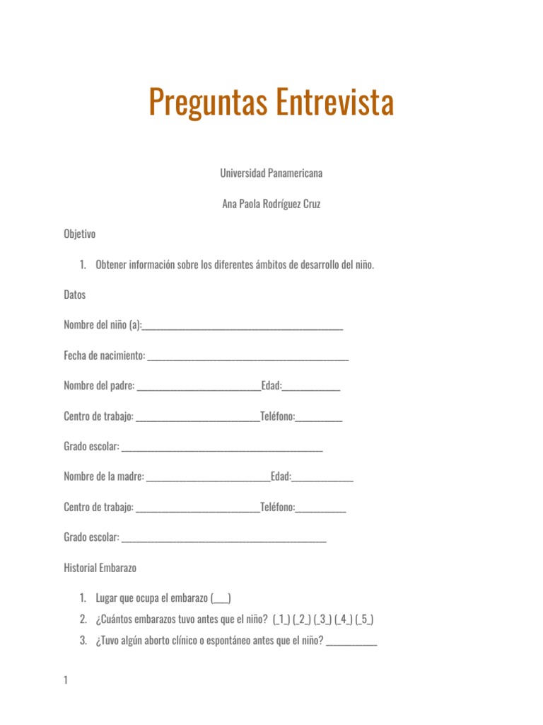 Preguntas Entrevista | PDF | El embarazo | Parto