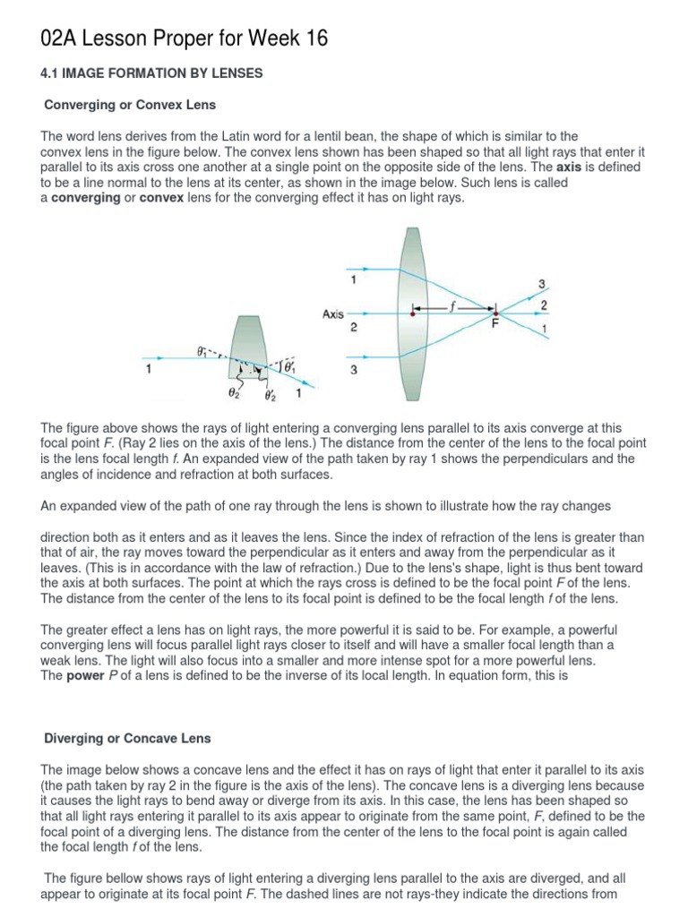 02A Lesson Proper For Week 16: 4.1 Image Formation by Lenses Converging ...