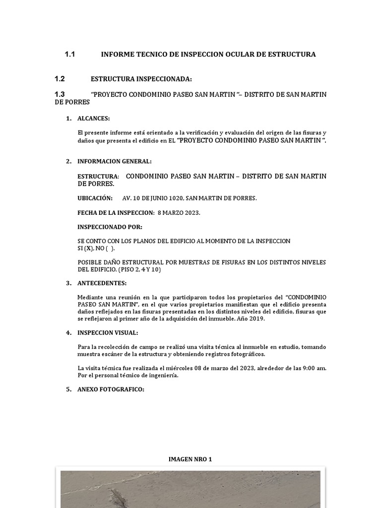 Informe Tecnico de Inspeccion Ocular de Estructura | PDF