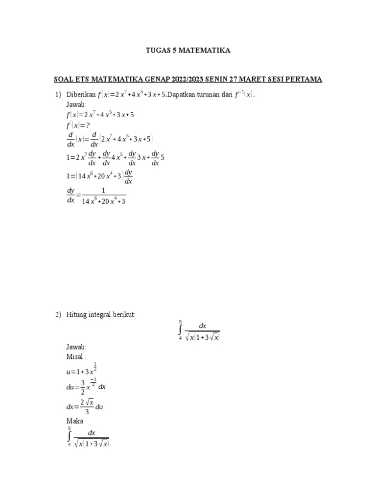 Tugas 5 Matematika - Kelompok 1 | PDF