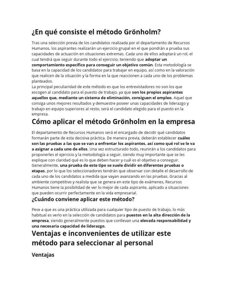 En Qué Consiste El Método Grönholm | PDF | Gestión de recursos humanos