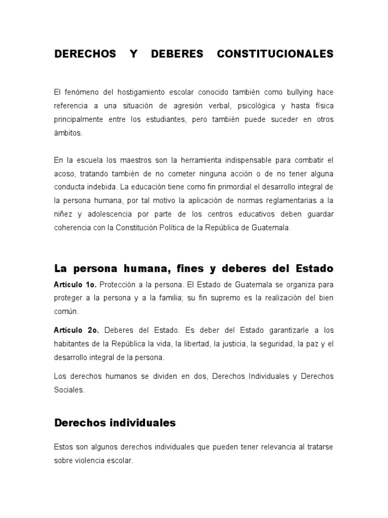 Derechos Y Deberes Constitucionales Pdf Moralidad Derechos Humanos
