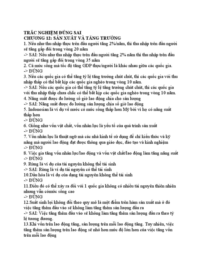 TRẮC NGHIỆM ĐÚNG SAI C12 13 | PDF
