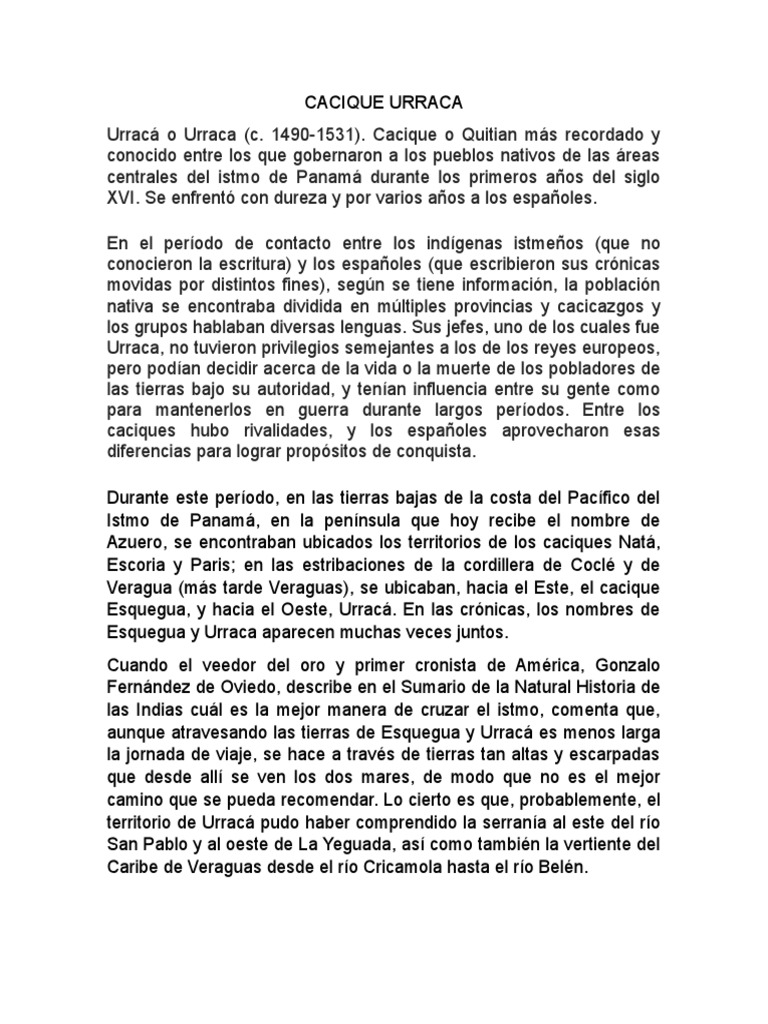 Cacique Urraca Historia | PDF | Conflictos
