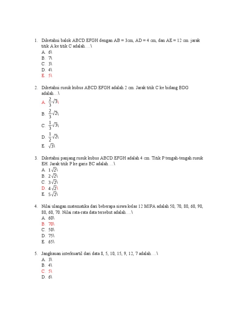 Soal PAS MATEMATIKA WAJIB Kelas 12 Mipa | PDF