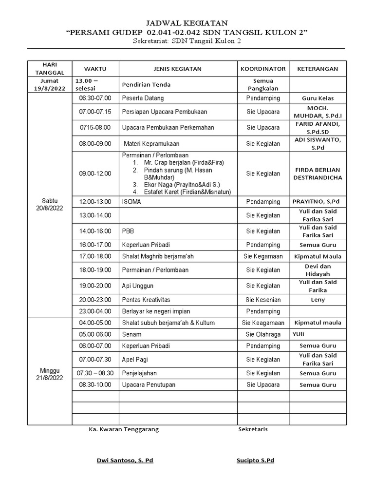 Jadwal Kegiatan PERSAMI 2022 | PDF