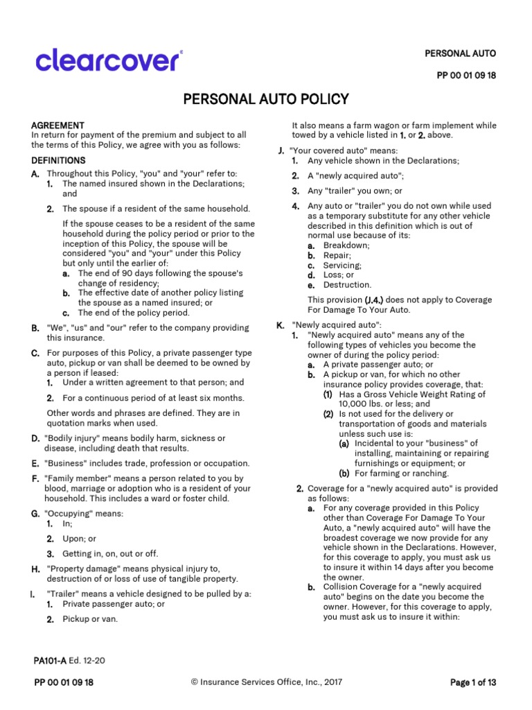 Personal Auto Policy | PDF | Liability Insurance | Vehicle Insurance