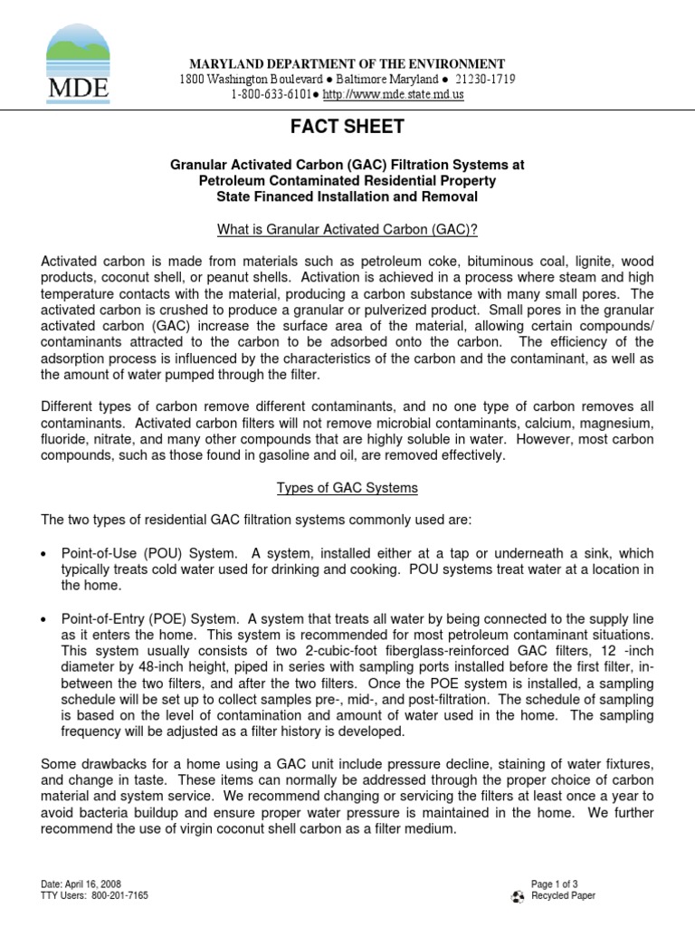 GAC System Fact Sheet 4.16.08 3 Pgs | PDF | Filtration | Chemical ...
